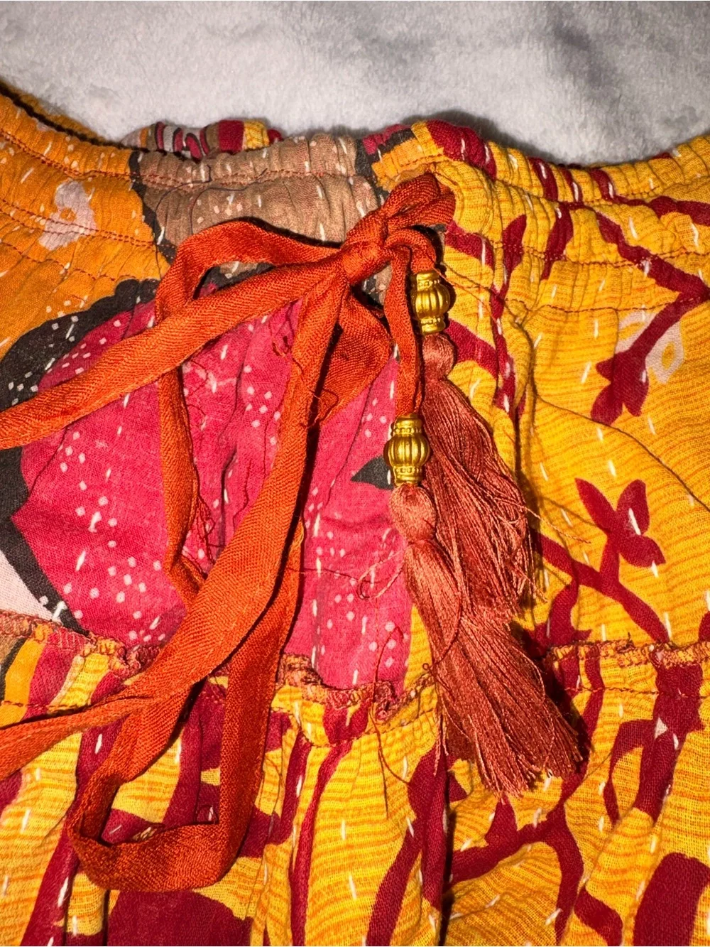 Karma Nepal Craft | Skirts | Boho Kantha Tiered Floral Yellow Orange ...